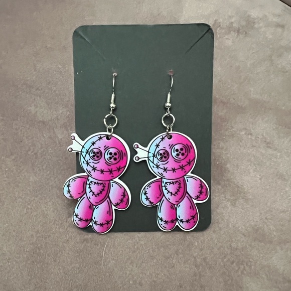 Jewelry | New Pink Voodoo Doll Earrings Dangling Silver Hook | Poshmark